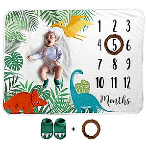 Baby Monthly Milestone Blanket | Includes Frame for The Numbers and Bonus Product | 1 to 12 Months | Premium Extra Soft Fleece | Best Photography Backdrop Prop for Newborn Boy & Girl