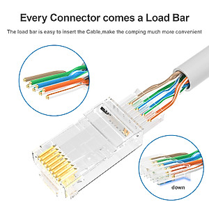 AUCAS 2 Piece Cat6 RJ45 Connector, End, Modular Plug, Connection, Gold Plated 50μ 8P8C for 23-24 AWG, Wire 1.0-1.1mm UTP Unshielded Cat6 Cat5e Solid or Stranded Ethernet Network Cable, 50 Pack