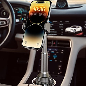 1Zero Rock Solid Cup Holder Phone Mount for Car Low Profile No Shaking Long Arm 2in1 Air Vent Car Phone Mount Compatible with All iPhone Samsung Cell Phones for Truck SUV Tesla Golf Cart Boat