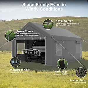 Carport Heavy Duty 10x20Ft, Upgraded Portable Carport with 2 Roll-up Doors+4 Ventilated Windows, Reinforced Steel Poles, UV Resistant All-Season Waterproof Tarp Garage, for Car, Truck, Boat