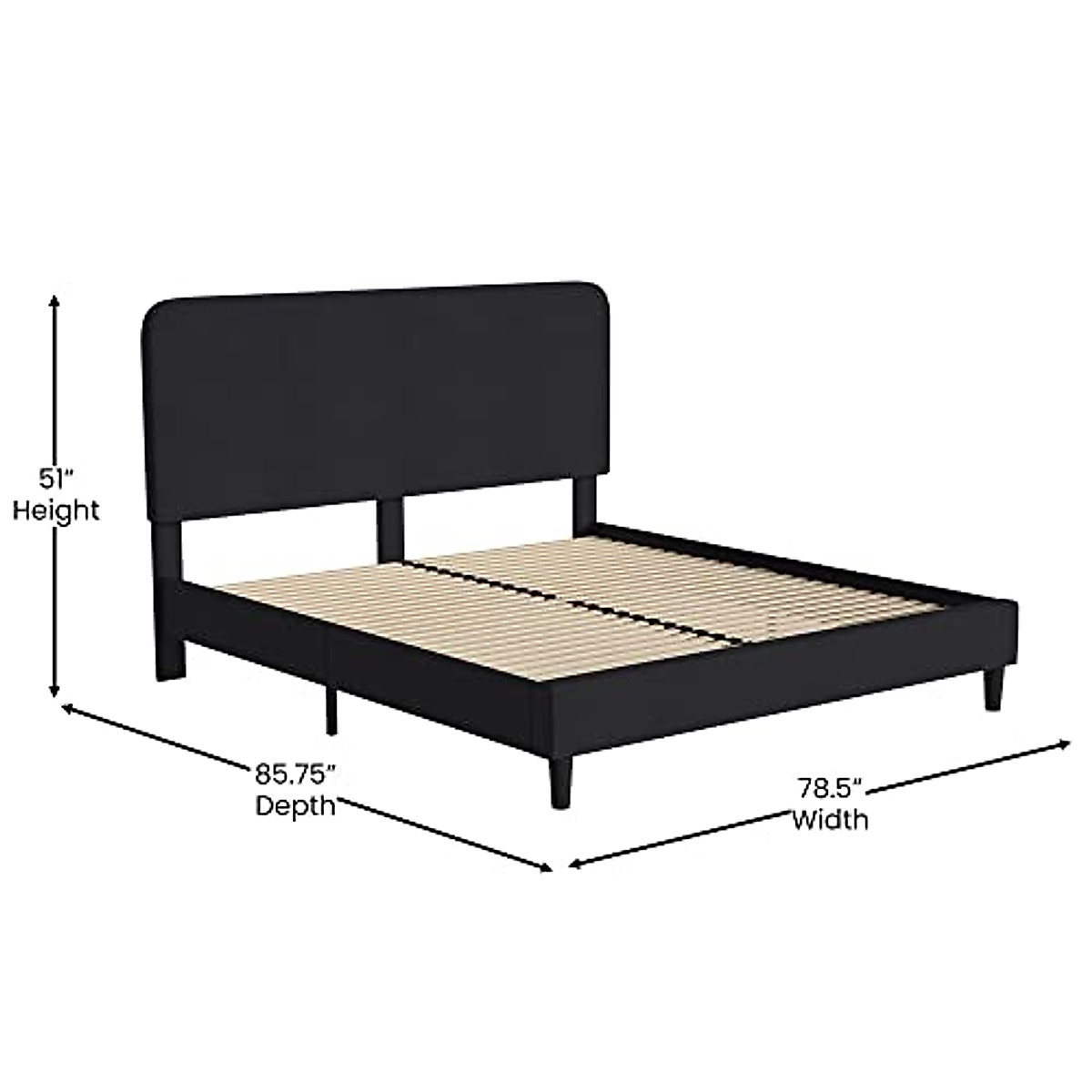 Flash Furniture Addison Platform Bed - Charcoal Fabric Upholstery - King - Headboard with Rounded Edges - Wood Slat Support - No Box Spring or Foundation Needed