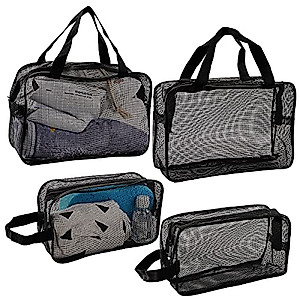 Hedume Set of 4 Mesh Shower Caddy Basket, Hanging Portable Tote Bag Toiletry for College, Bathroom Accessories, Dorm Room Essentials (2 Pack Large and 2 Pack Medium)