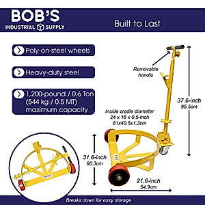 BISupply 55 Gallon Drum Dolly Barrel Wheels Barrel Dolly for 55 Gallon Drum Cart Round Dolly Steel Low Profile 1200lbs