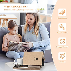 TEGIVONA Wood Small Bookshelf, Triangle Bookmark with Book Page Holder, Night Stand Book Holder, Mini Bookcase Rest with Coffee Drink Holder for Office, Book Rest and Mug Stand, Gifts for Book Lover