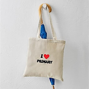 CafePress I Love Primary LDS Clothing LDS T Shirts Tote Natural Canvas Tote Bag, Reusable Shopping Bag