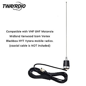 TWAYRDIO NMO Dual Band Antenna, 144MHz VHF and 430MHz UHF Two Way Antenna for Motorola Kenwood Icom Vertex Blackbox HYT Hytera Mobile Radios, Requires NMO Mount