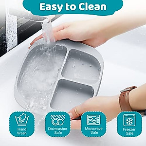 Ziza Baby Led Weaning Supplies - Silicone Baby Feeding Set, Suction Plates and Bowls for Infants & Toddlers, Baby Eating Supplies with Divided Plate, Suction Bowl, Bib, Training Cup, Spoon, Fork