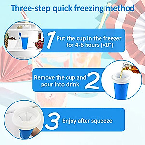 Slushie Cup Maker, Squeeze DIY Quick Frozen Magic Cup Slushy Ice Cream Maker Machine With Lids And Straws Double Layer Squeeze Cups Slushy Maker for Kids/Adults (pink)