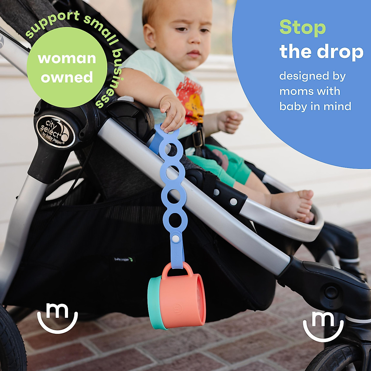 morepeas On-The-Go Tether - Stretchable Silicone Teether & Pacifier Clip - Baby Travel Essential - Stroller, Car Seat & Highchair Accessory