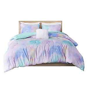 Intelligent Design Queen/Full Size Comforter Set, Watercolor Queen Bedding Sets, Tie Dye Comforter Set for Teen Girl & Boys, 4 Pieces Cassiopeia Comforter, Sham, Throw Pillow Full/Queen Pink/Blue