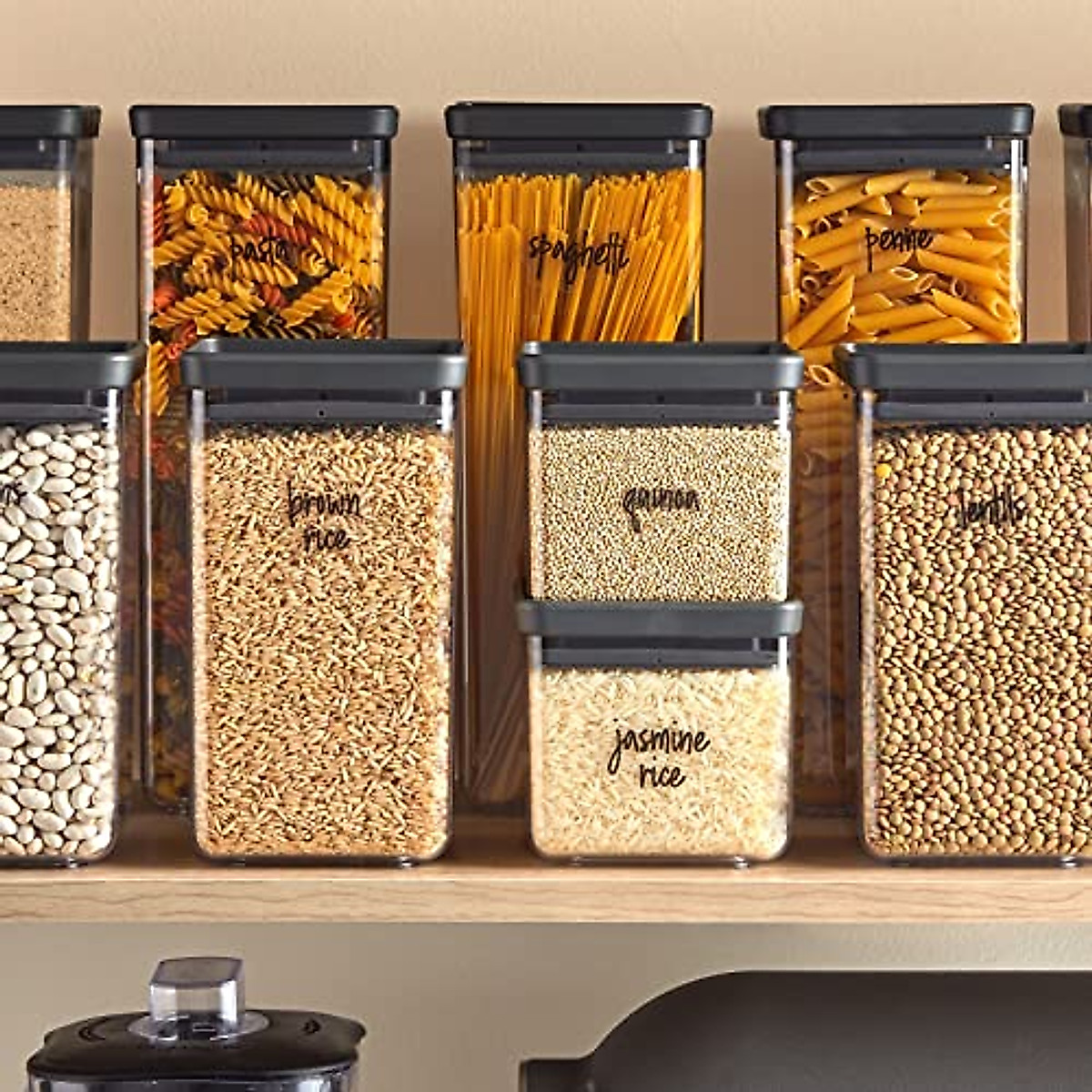 Talented Kitchen 375 Pantry Labels for Containers, Preprinted Clear Kitchen Labels for Organizing Storage Canisters & Jars, Script + Numbers + Date Stickers (Water Resistant)