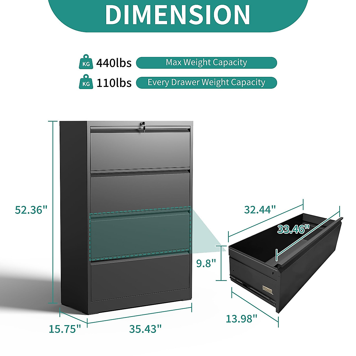 BIZOEIRON Lateral File Cabinet,Steel Storage File Cabinet for Letter/Legal/F4/A4 Size…