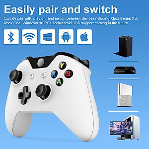 SANGDER Wireless Controller for Xbox One Game Controller Compatible with Xbox One/One S/One X/One Series X/S/Windows 7/8/10, with 3.5mm Audio Jack, White
