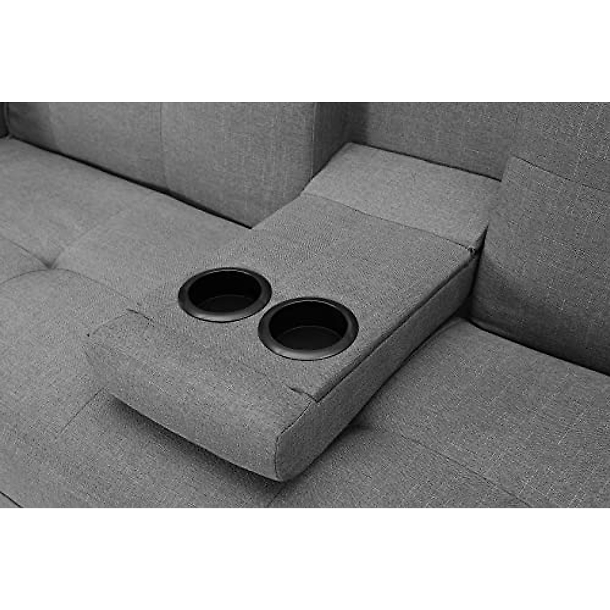 ERDAYE Folding Modern Futon Sofa Loveseat Convertible Sleeper Couch Bed for Living Room Apartment Small Space Furniture Sets with 2 Cup Holders,Metal Legs, Removable Soft Square Armrest,Light Gray