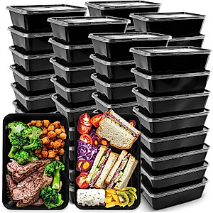 Meal Prep Containers with Lids Reusable Food Prep Storage Containers TO-GO Container Plastic Lunch Box Disposable Bento Box 24oz- Microwave, Freezers & Dishwashers Safe, 50 Set