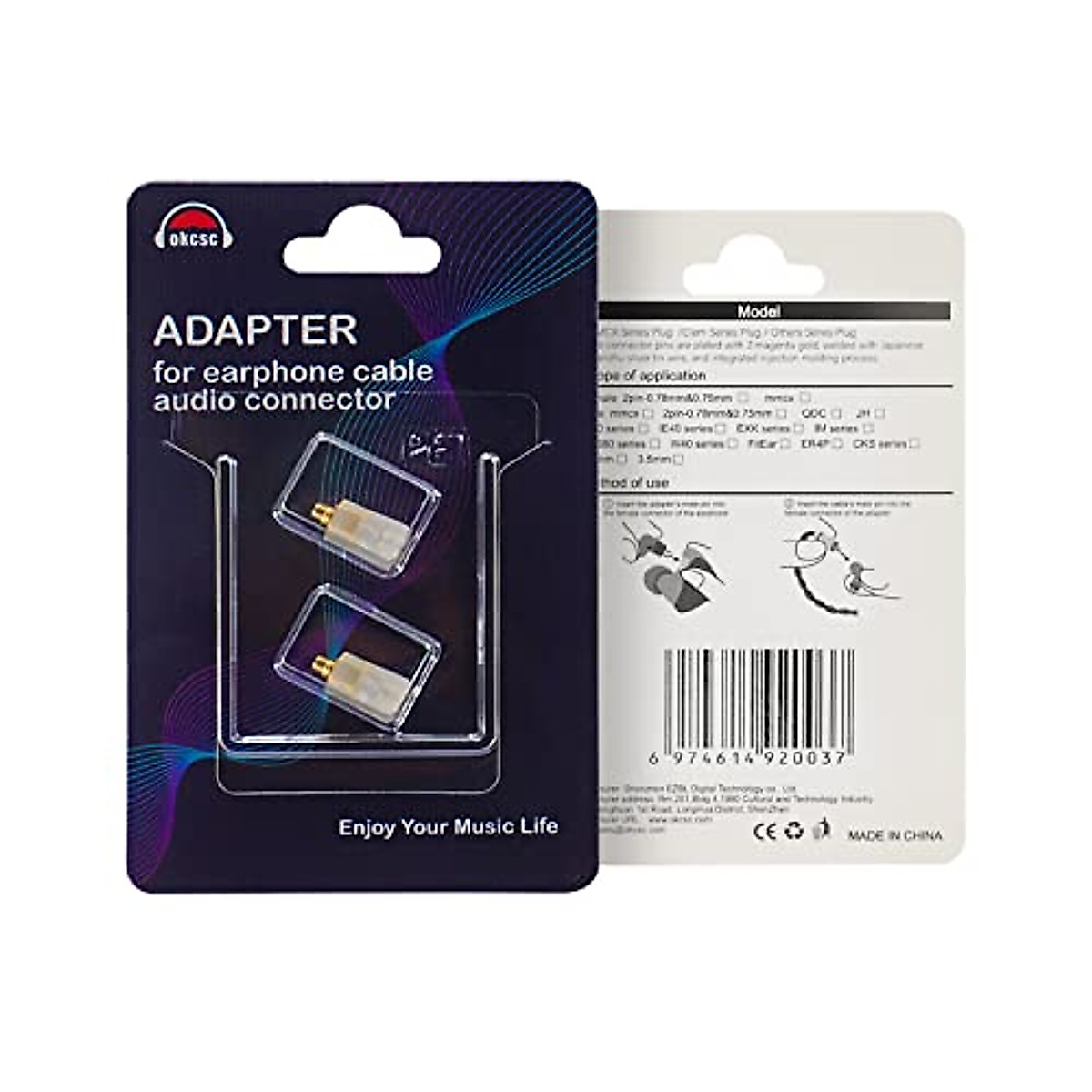 OKCSC 0.78/0.75 Dual Pin Cable to MMCX Male Adaptor Work for 0.78/0.75 2 Pin Cable Connected with Shure se215 se315 SE535 846 425 to DITA Project 71 to FiiO FH1F9 F9PRO to JVC HA-FX850 Black