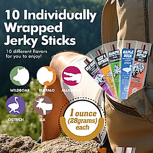 10 Piece Game Jerky Sticks Alligator-elk-buffalo-kangaroo-ostrich-pheasant-venison-wild Boar Variety Pack