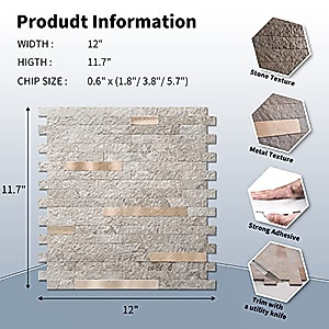 LONGKING 10-Sheet Peel and Stick Backsplash Tile, PVC Stick on Tile for Kitchen, Bathroom Vanities, Fireplace Décor - Ecru Slate