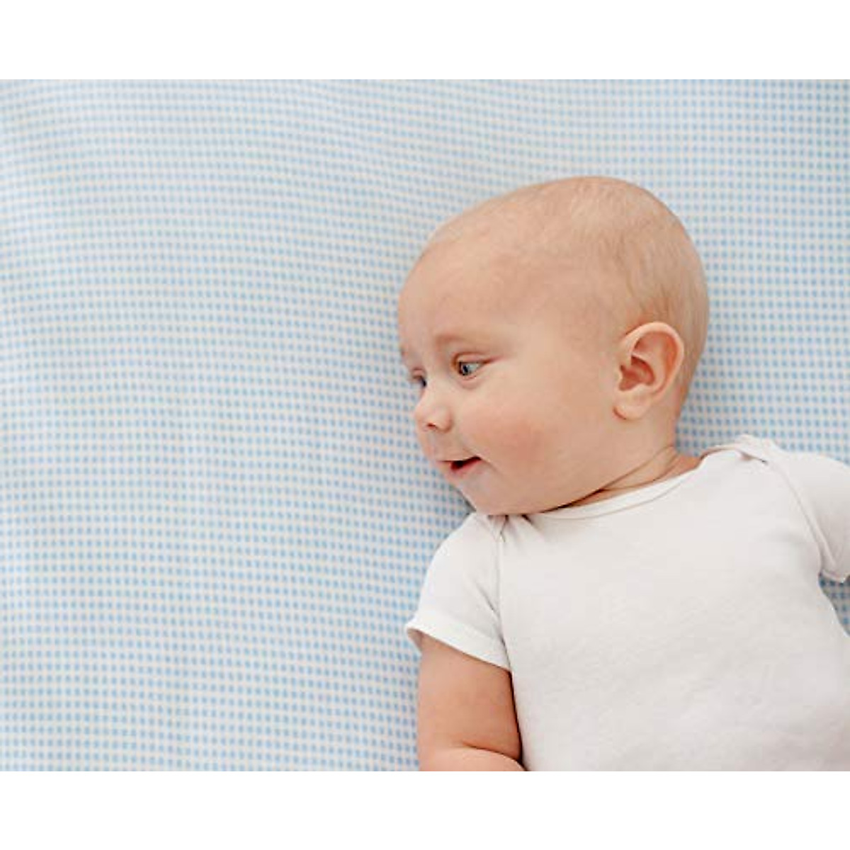 SheetWorld Baby Fitted Square Play Yard Sheet Compatible with Joovy 38 x 38 inches, 100% Cotton Jersey Hypoallergenic Sheet, Unisex Boy Girl, Blue Gingham, Made in USA