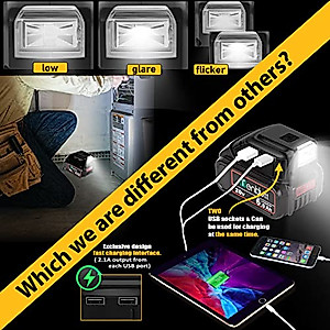 【with DC/USB Ports & LED Light】 Replacement for Dewalt Battery Adapter 20V Phone Charger Heated Jacket Ddapter for Dewalt DCB090 Converters Power Source (for Dewalt 12V 14.4V 18V 20V Battery)