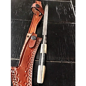 Damascus Knife 12" Tactical Knife 100% Hand Forged Full Tang Hunting Knife with Bull Horn & Camel Bone Handle Perfect for Camping, Hunting, Indoor, Outdoor Activities