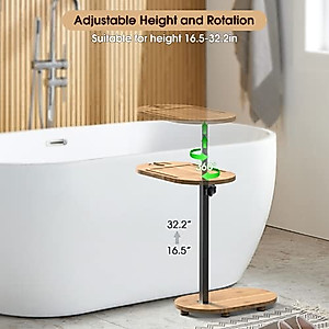 Farafox Bamboo Bathtub Tray Table, Adjustable Bathtub Side Table, Antiskid Freestanding Bath Caddy Tray, Bath Caddy Rack with Extendable Sides and Wine Glass Holder for Luxury Bath Home Spa