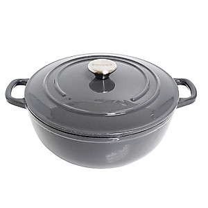 Mirro MIR-19059 4.8 Quart Cast Iron White Enamel Coated Interior Dutch Oven, Grey, Ready to Use