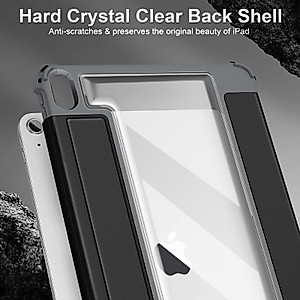 Fintie Hybrid Rugged Case for iPad Air 11-inch M2 (2024), iPad Air 5th / 4th Generation (2022/2020) 10.9 Inch - Military Drop Tested Heavy Duty Clear Cover with Pencil Holder, Black