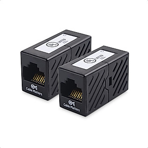 [UL Listed] Cable Matters 2-Pack 10Gbps Cat 6 Ethernet Coupler (RJ45 Coupler, Cat6 Coupler, Ethernet Extender Adapter) in Black, Compatible with Cat6A, Cat5e