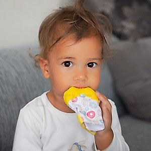 A Little Boo Baby Teething Mitten - Teether Glove - Infants Newborn Teething Toy [2 Pack] [Yellow]