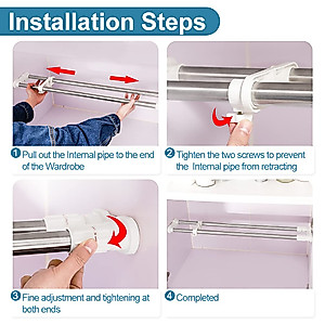 Hershii 2 Pack Expandable Closet Shelf Tension Rod Adjustable Metal Storage Rack Hanger Cabinet Organizer DIY Divider Separator for Wardrobe Cupboard Kitchen Bathroom, Ivory, 27.56-47.24 in