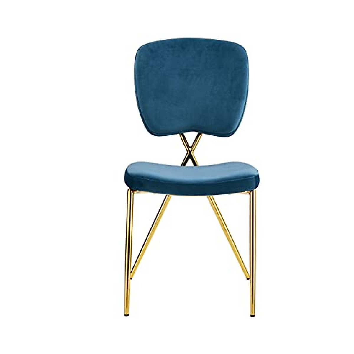 Iconic Home Chrissy Dining Side Chair Velvet Upholstered Half Back and Seat Solid Gold Tone Metal Legs (Set of 2) Modern Contemporary, Blue