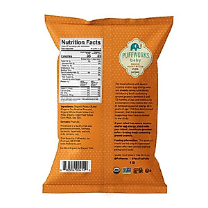 Puffworks Baby Organic Peanut Butter Puffs, Perfect for Early Peanut Introduction for Allergy Prevention, Plant-Based Protein, USDA Organic, Gluten-Free, Vegan, Non-GMO, Kosher, 0.5 Ounce (Pack of 12)