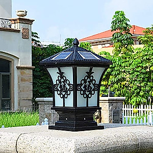 Led Outdoor Solar Post Lamps Industrial Metal Aluminum Column Lights Warm/White Light Adjustable Garden Street Home Pillar Lights(Color:Black,Size:S)