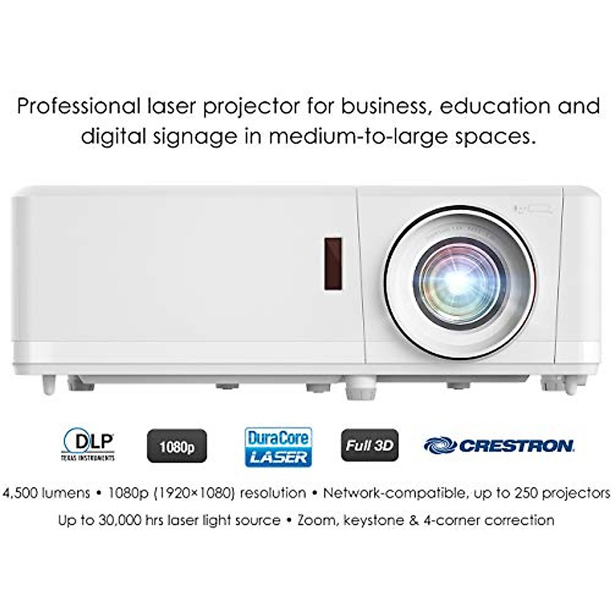 Optoma ZH406 1080p Professional Laser Projector | DuraCore Laser Light Source Up to 30,000 Hours | Crestron Compatible | 4K HDR Input | High Bright 4500 lumens | 2 Year Warranty White
