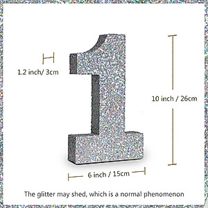 Eploger 10 Inch Silver Glitter Big Number 1 Table Centerpieces Party Decorations,Birthday Chrismas Anniversary Graduation Centerpieces for Decorations,0-9 Numbers for Party Supplies