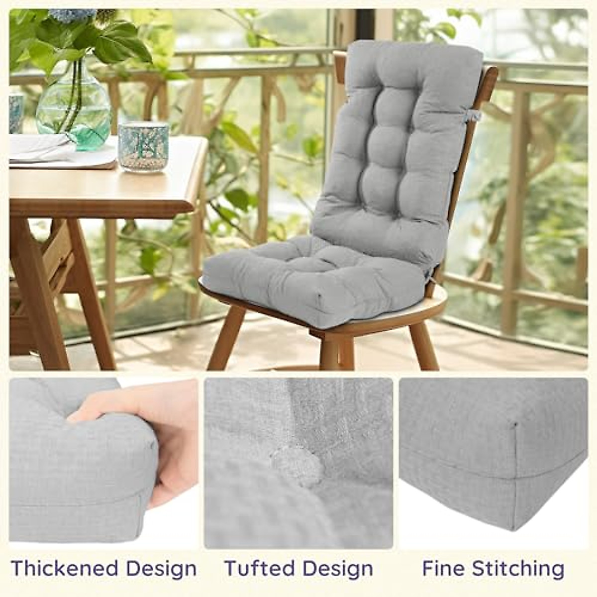 Sutteles Rocking Chair Cushion,Indoor/Outdoor Rocking Chair Cushions with Elastic,Thickened Cushions for Outdoor Rocking Chair, Tufted Rocking Chair Cushions, 41.33 * 17.71 Inch, 1-Pack (Light Gray)