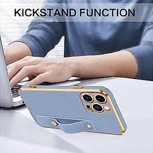 VENINGO iPhone 13 Pro Case, Slim Fit Soft TPU with Adjustable Wristband Kickstand, Scratch Resistant Shockproof Protective Cover for iPhone 13, Lavender Grey