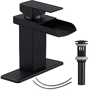 Black Faucet Bathroom, Bathfinesse Matte Black Bathroom Sink Faucet with Pop-up Drain and 2 Supply Hoses, Stainless Steel Lead-Free Faucet for Bathroom Sink Basin Vanity