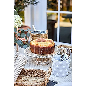Mud Pie, White, Beaded Wood Cake Set, stand 4.75" x 12" dia | server 9.5"