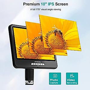 10 inch HDMI Digital Coin Microscope with 10'' Stand Full Coin View, LINKMICRO LM207S-Pro Electronic Microscope Camera for Soldering UHD 2160P, Windows 32GB SD Card