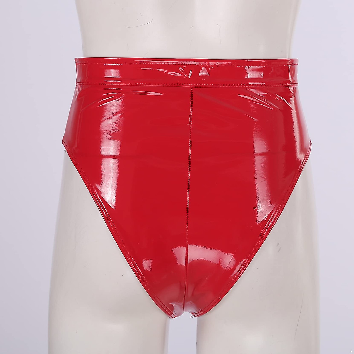 Huimingda Women's Shiny Latex Booty Shorts High Waisted Zipper Crotch Cheeky Hot Pants Sexy Brief Bottoms Red Small