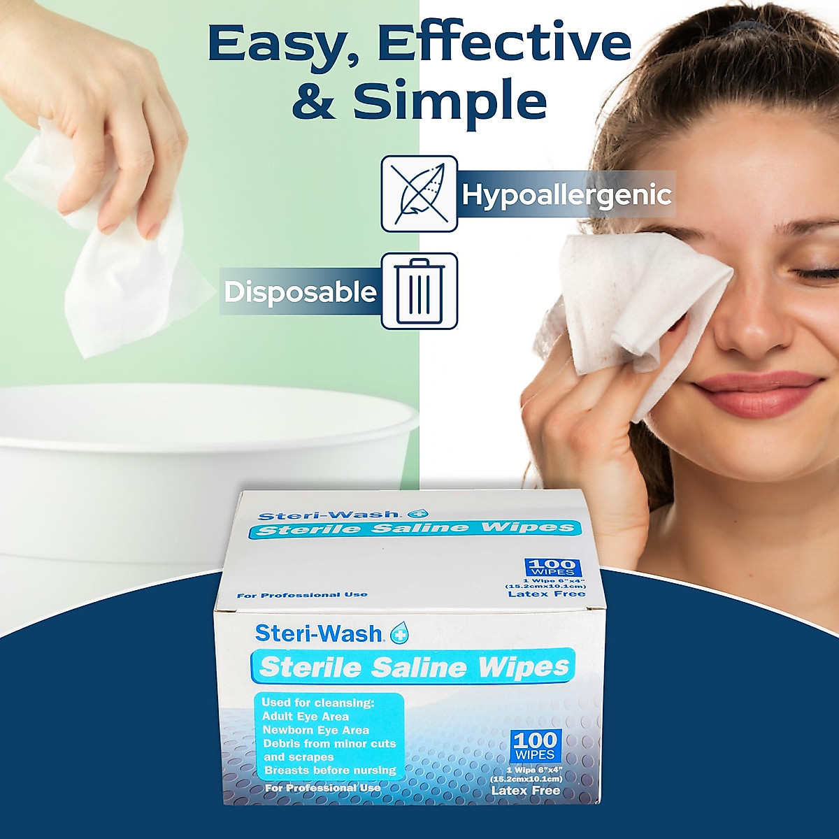 Steri-Wash® Aftercare Piercing Wipes 100 Count - Sterile Saline Solution for Gentle and Convenient Piercing Cleansing for Nose, Ear, Belly, Lips - Cleanses, Sanitizes and Soothes Skin Irritations