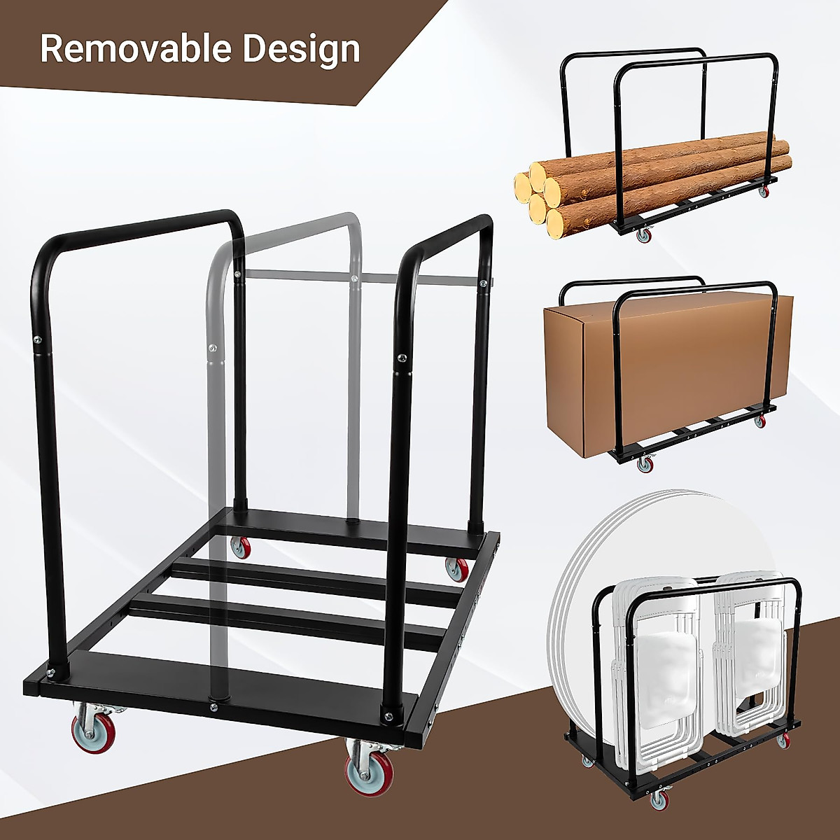 Eastrexon Folding Table Cart, Drywall Cart w/ 5" PU Swivel Wheels, Heavy Duty Table Dolly w/ 1800 LBS & 10 Table Capacity for Party Events, Hotel, Factory, Warehouse (45.6" L x 29" W x 39" H)