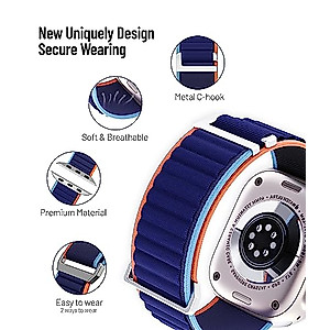 Nhoebwe Upgrade Design Alpine Loop Nylon Band Compatible with Apple Watch Band 49mm 45mm 44mm 42mm 41mm 40mm 38mm Men Women, Detachable Adjustable with Metal C-Hook Strap for iWatch Series