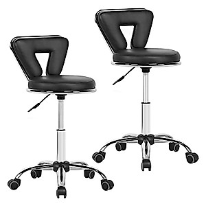 Yaheetech Rolling Swivel Salon Stool Chair Height Adjustable Home Spa Massage Manicure Facial Stool with Backrest and Wheels Black - 2PCS