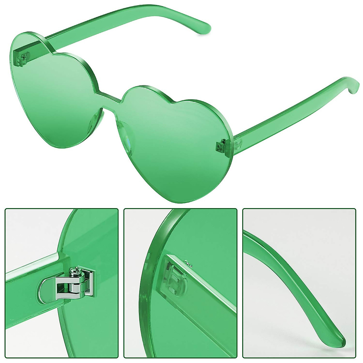 Maxdot Heart Shape Sunglasses Rimless Transparent Heart Glasses Party Favors (Green)