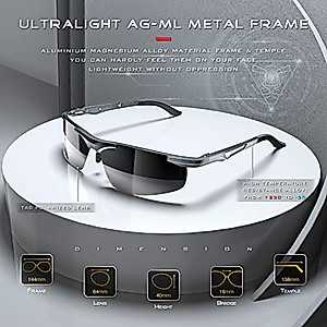 SIPLION Men's Sunglasses Polarized Sport Glasses for golf fishing driving Metal Frame Sun glasses 8729 Gray+Gray