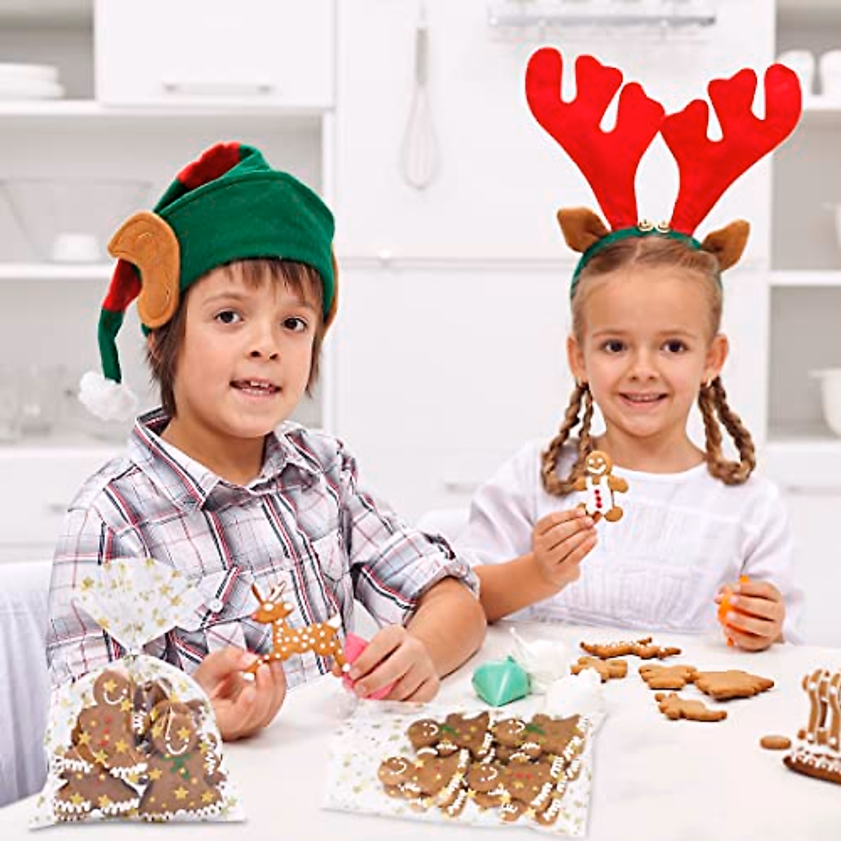 Bosose 100 Pcs 5"X 7" Star Goodie Bags Gift Wrap Cello Cellophane Treat Bags Party Favor Bags Clear Candy Cookie Bags Plastic Poly Goodie Storage Bags with Twist Ties for Bakery,Birthday, Wedding