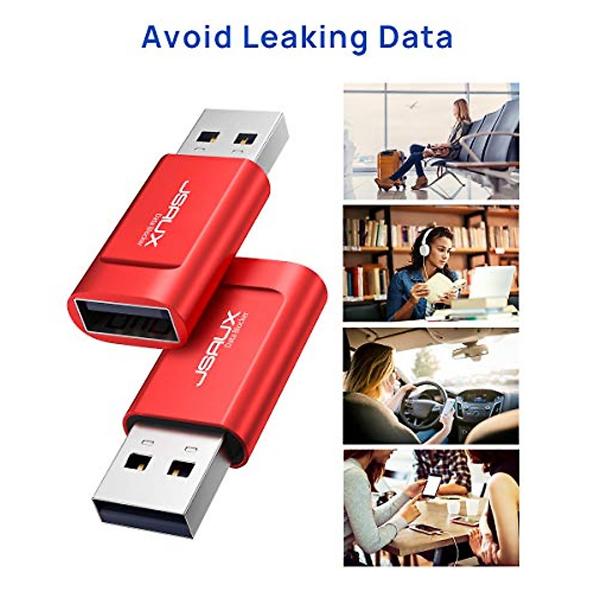JSAUX USB Data Blocker, (4-Pack) USB-A Defender Only for Quick Charge, Protect Against Juice Jacking, Refuse Hacking Provide Safe Charging- Red